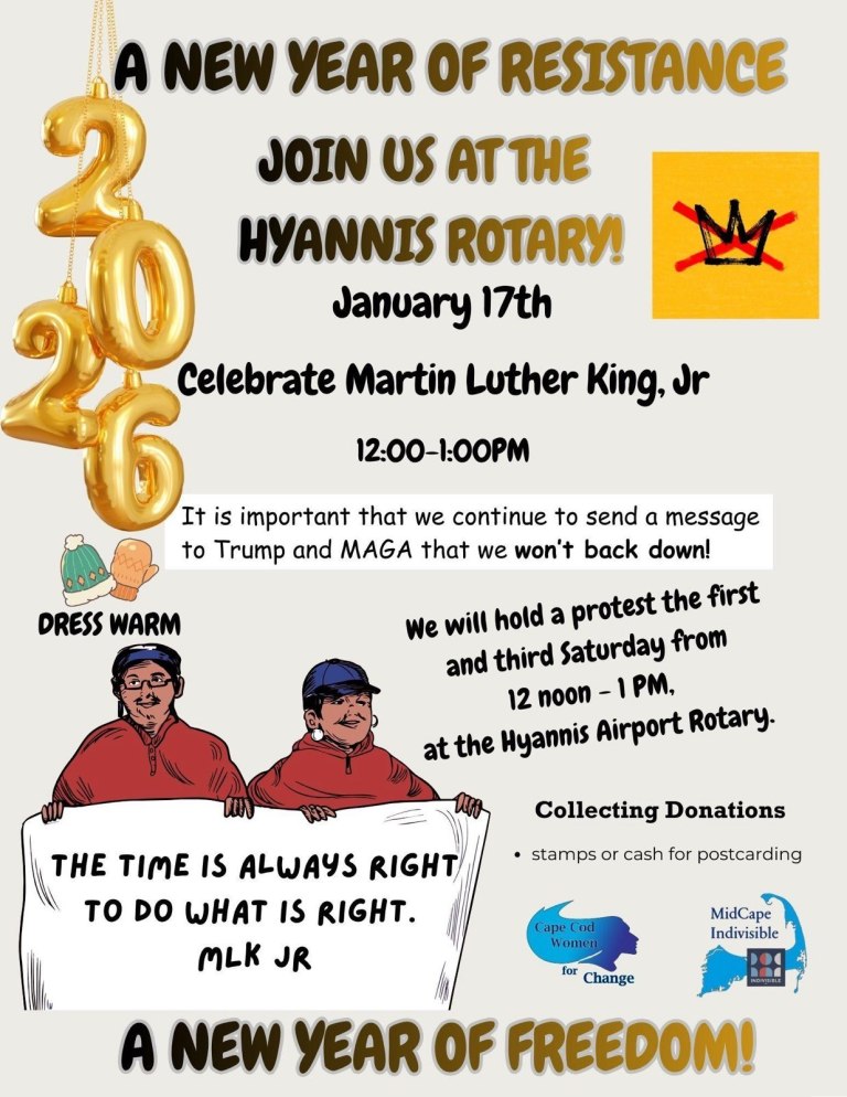 JOIN US! HONOR MLK with a NO KINGS!! PROTEST.- Jan 17, Hyannis – 12-1PM ...
